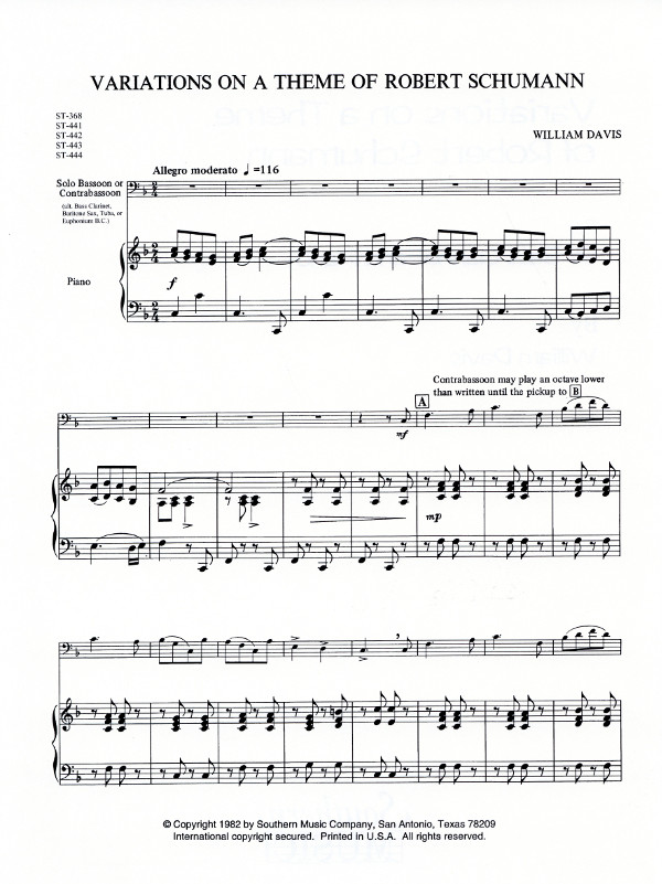 Davis, William - Variations on a Theme of Robert Schumann (1982) for ...