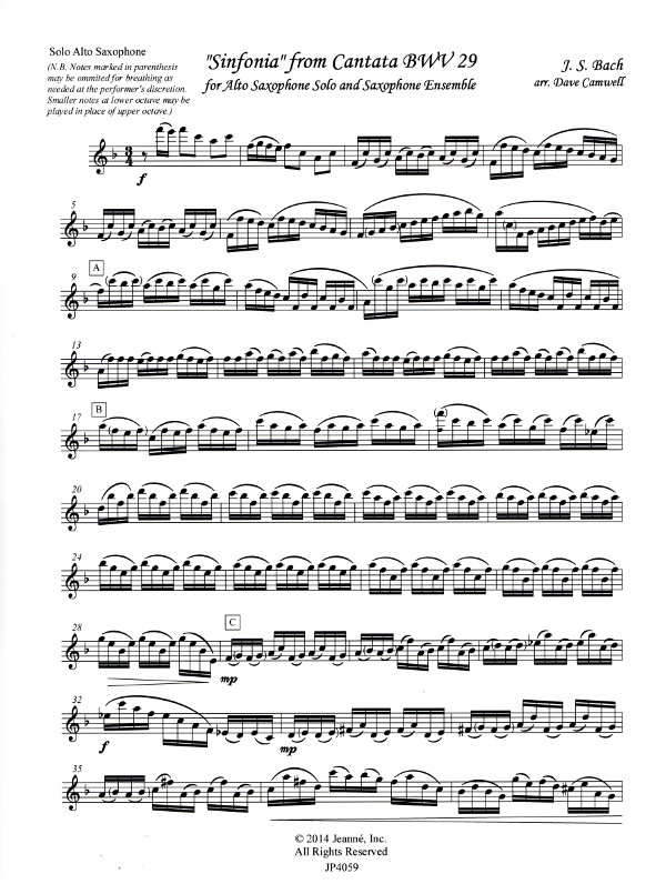 Bach, Johann Sebastian (Camwell) - Sinfonia aus der Kantate BWV 29 in ...