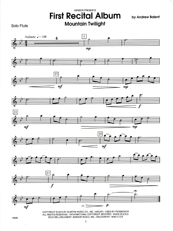 Balent, Andrew (Komp/Arr) - First Recital Album (2015) for Flute with ...